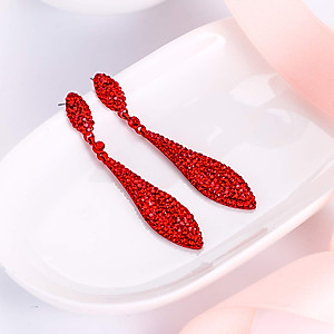 EVER FAITH Women's Austrian Crystal Double Waterdrop Bridal Pierced Dangle Earrings Red Red-Tone