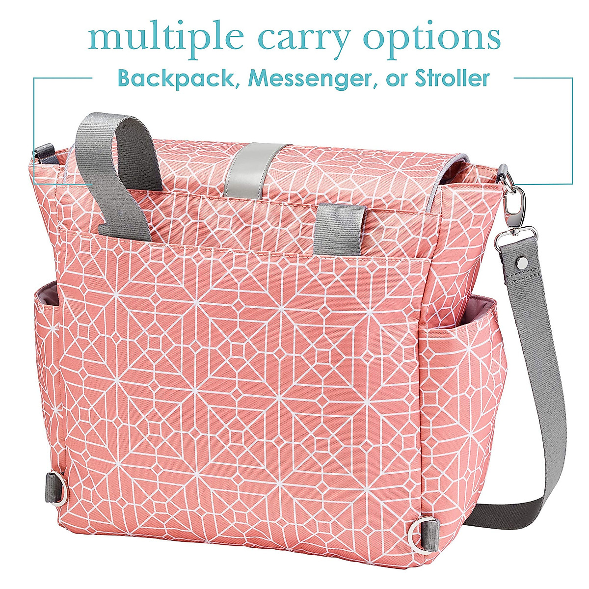 JJ Cole - Backpack, Gender Neutral Large Capacity Diaper Bag, Multifunctional, Stylish, with Stroller Clips and Changing Pad, Coral Tile