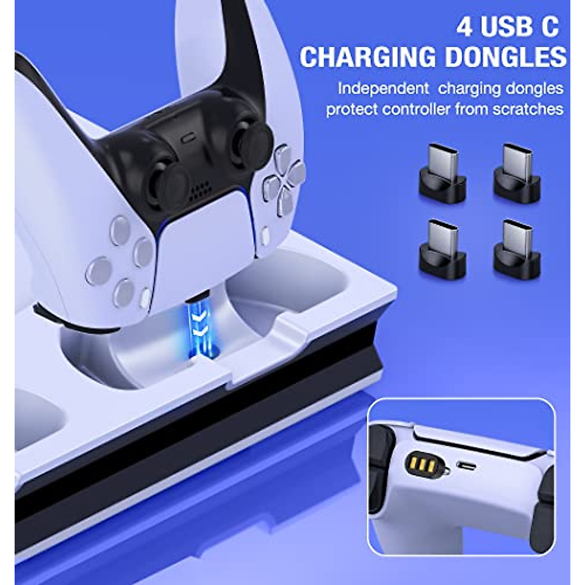 PS5 Stand with 3 Level Cooling Fan, Dual Fast PS5 Controller Charging Station Incl. 4 USB C Dongles, 3 USB Hubs, Headset Holder, Media Slot,PS5 Accessories PS5 Cooling Station for Sony P5 Digital/Disc