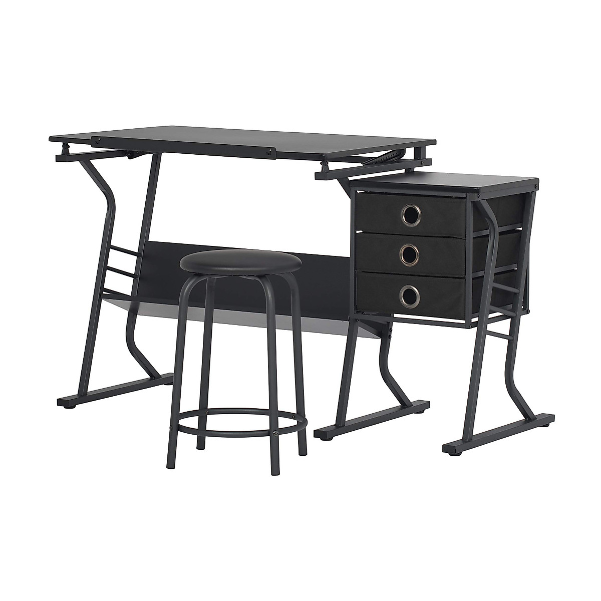SD Studio Designs 2 Piece Eclipse Ultra Center/Drawing Table with Stool, Angle Adjustable Top, Storage Shelves, and Drawers