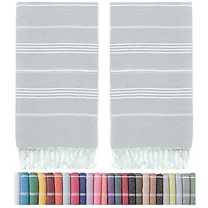 HAVLULAND Pack of 2 Turkish Beach Towels,100% Cotton Super Absorbent Beach Towel Extra Large Lightweight Beach Blanket - Silver
