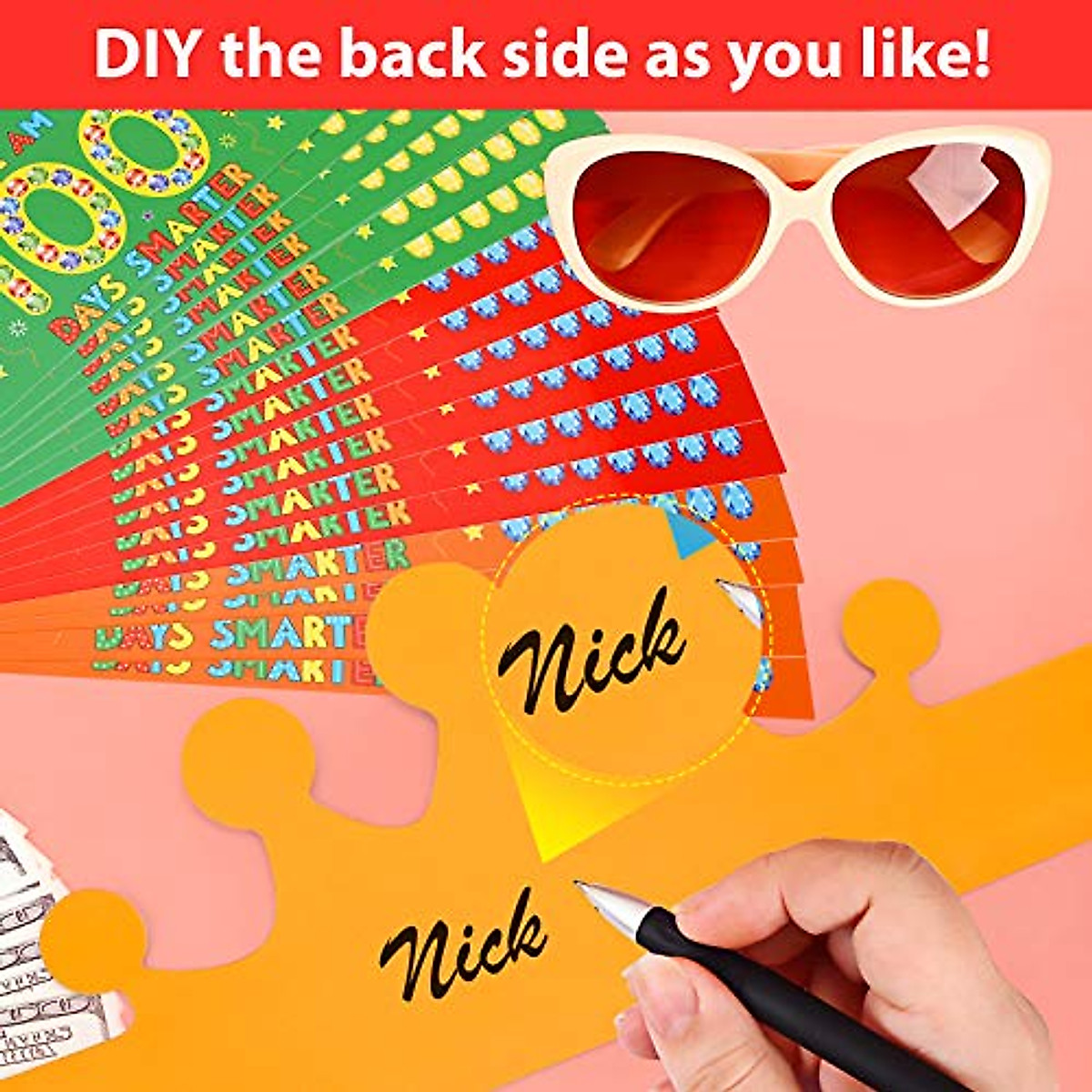 35 Pieces 100 Days Paper Crowns, 100th Day of School Celebration Paper Crown Party Hat with I am 100 Days Smarter Printed, for Classroom School Decor