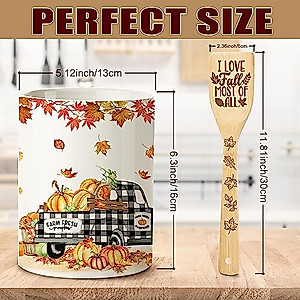 pinata Fall Kitchen Decor, Kitchen Utensil Holder for Countertop, Truck Pumpkin Kitchen Cooking Utensils Set with Holder, Kitchen Utensil Organizer with Bamboo Utensils(5.12" x 5.12" x 6.3")