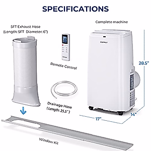 DORTALA 12000 BTU Portable Air Conditioner, 3-in-1 AC Cooling Unit with Dehumidifier & Fan Modes, Remote Control, Cools 450 Sq. Ft, Compact Freestanding Air Conditioner, White (12000BTU)