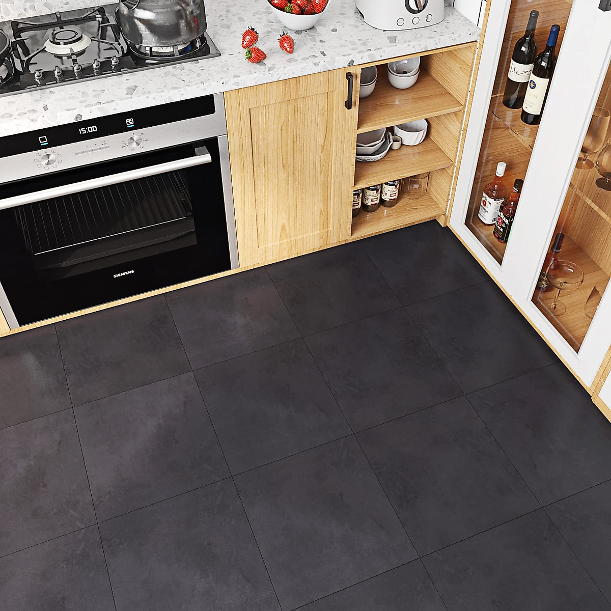 FunStick Peel and Stick Floor Tile Slate Grey Vinyl Flooring for Bathroom Floor Tiles Peel and Stick Waterproof Stick on Floor Tiles Sticky Laminate Flooring Sheets for Kitchen Bedroom 12x12In 5 Pcs