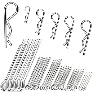 60 Pcs Cotter Pin Hair Pin Assortment Kit, Zinc Plated R Clip Key Fastener Fitting Set for Use on Hitch Pin Lock System Automotive Marine Tractors Mower Carts Truck Engine Repair, 2 Styles 12 Sizes