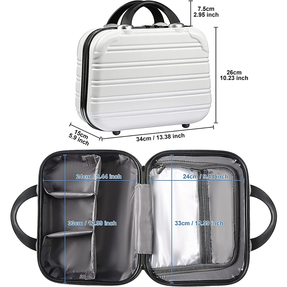 Hard Case Luggage 2 Piece Sets Carry On Luggage Lightweight With Spinner Wheels Rolling Suitcase 22x14x9 Airline Approved PC+ABS TSA Lock Hardshell Travel Carry On Hardside 14/20 Inch 2PCS,White