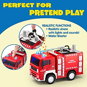 JOYIN Toddler Fire Truck Toys for 3 4 5 6 7 Year Old Boys - Fire Engine, Emergency Vehicle, Kids Toys Firetruck, Friction Powered Car with Lights and Sounds, Birthday Gifts for Boys Girls Age 3-9