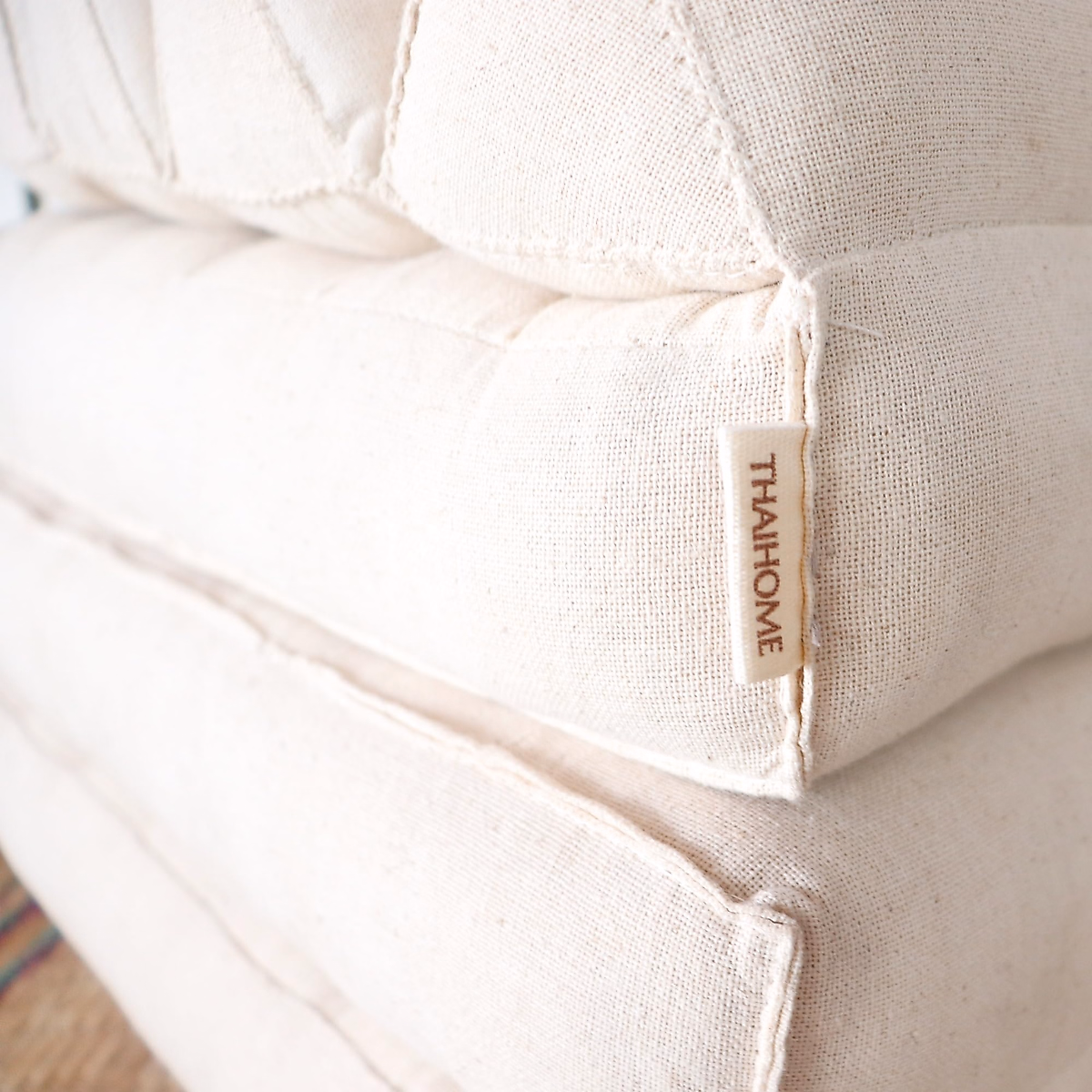 THAIHOME Premium 3-Fold Thai Triangle Cushion/Mattress - Handcrafted, Ivory - 100% Natural Kapok Filling for Comfort and Support