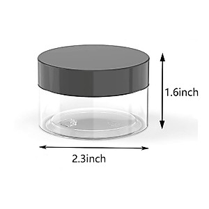 2oz Plastic Cosmetic Jars Leak Proof Clear Container with Black Lid for Cream, Lotion, Powder, ointment, Beauty Products etc, 12 Pcs.
