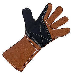Luiswell 8007 Welding Gloves Heat Resistant Premium Cowhide Split Side Leather Tig Mig Arc Stick Welder Fireplace Gloves, Seamless Forefinger, Palm and Thumb Double Reinforced, 14 inch Long, Brown