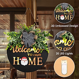 Interchangeable Welcome Sign Front Door Decor,WinGaYe Spring Summer Wood Wreath with 15 pcs Holiday Icons,All Seasons Welcome Wreath Porch Hanging Decoration with Lights for Home Farmhouse