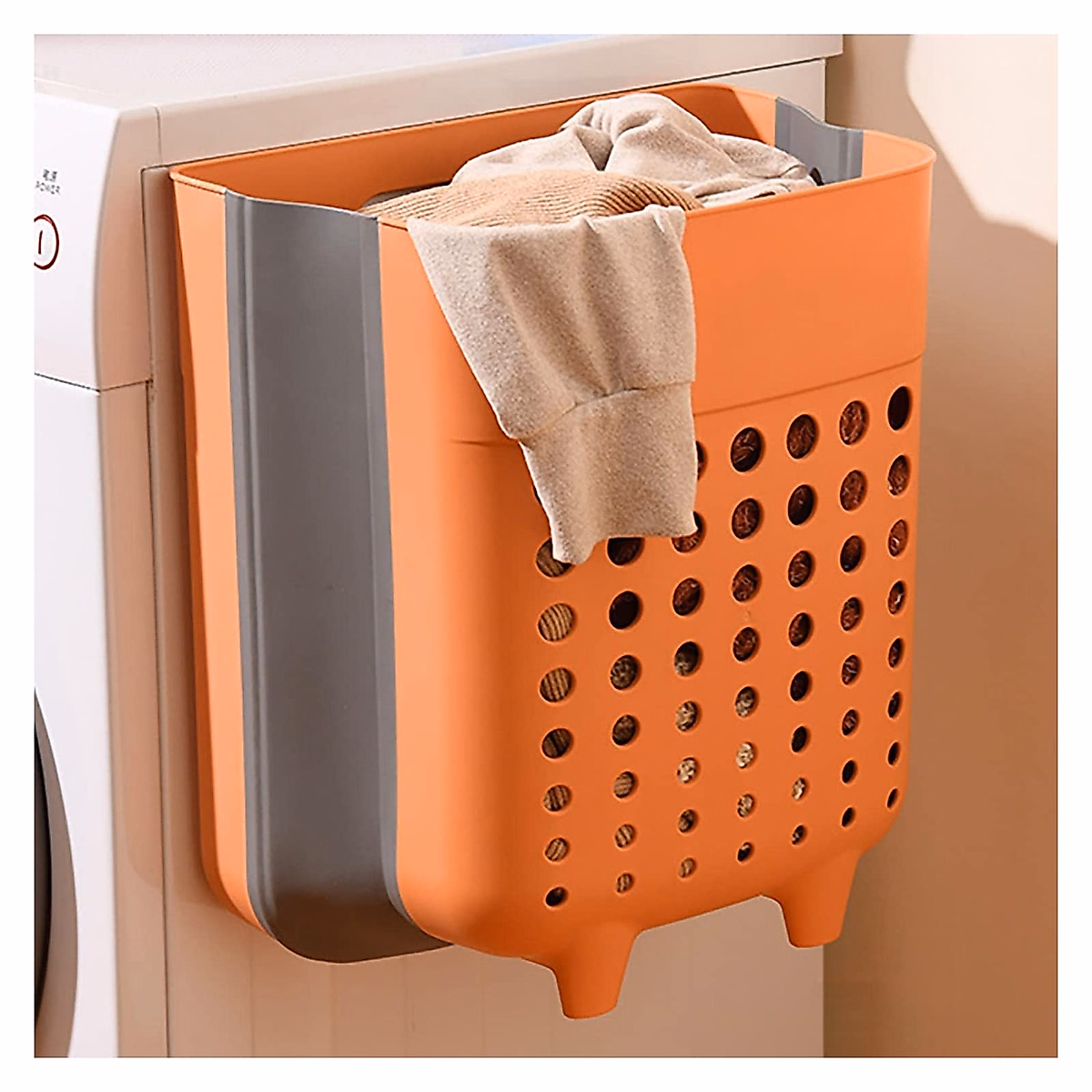 basket hamper Wall Mounted Laundry Hamper, 36L Collapsible Tall Laundry Hamper with Carry Handle, Space-Saving Wall Laundry Basket, Plastic Wall Laundry Basket for Clothes, Snacks, Toys, Sundries ( Co