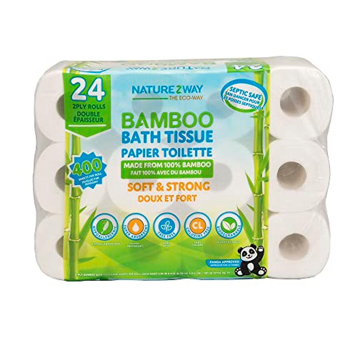 NatureZway - Elevate Your Bathroom Experience with Eco-Friendly Bamboo Toilet Paper (24 PACK) - 2-Ply, Tree-Free, 100% Bamboo Pulp, Strong, Clog-Free, and Septic Safe - Ultra Soft White