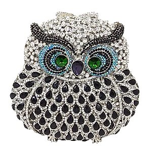 Cute Owl Clutch Women Crystal Evening bags Formal Dinner Rhinestone Handbag Party Purse (BlackSilver,Small)