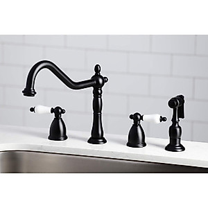 Kingston Brass KB1790PLBS Heritage Widespread Kitchen Faucet with Brass Sprayer, Matte Black