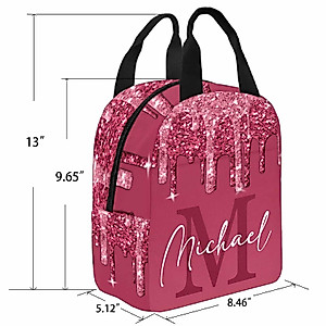 Personalized School Backpack for Daughter Son Custom Red Shinning Glitter Initial Casual Daypacks Lunch Tote Bag Customized Travel Book Bag with Name Knapsack Schoolbag for Teens Boys Girls College