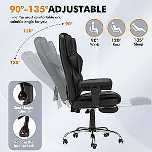 HOMREST 6-Point Massage Office Chair,Heating Executive Chair,Ergonomic Home Office Desk Chair with Retractable Footrest and Reclining Function,Leather Computer Chair with Adjustable Armrest(Black)