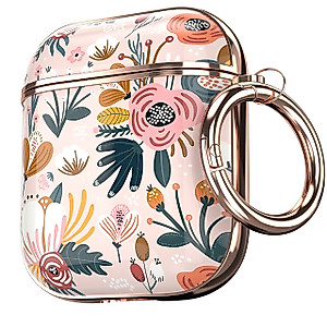 Maxjoy for AirPods Case Cover, Flower AirPod Case Hard Protective Shockproof Cute Air Pod 2 Case for Women Men with Keychain Clip for AirPod 2nd 1st Generation Charging Case 2&1, Floral