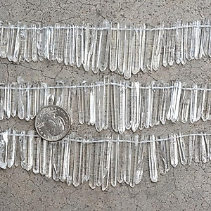 Natural Clear Quartz Rock Crystal Facet Points Sticks Graduated Loose Gemstone Beads 16"