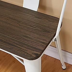 Whi Rustic Industrial Metal & Solid Wood Back in White Bench