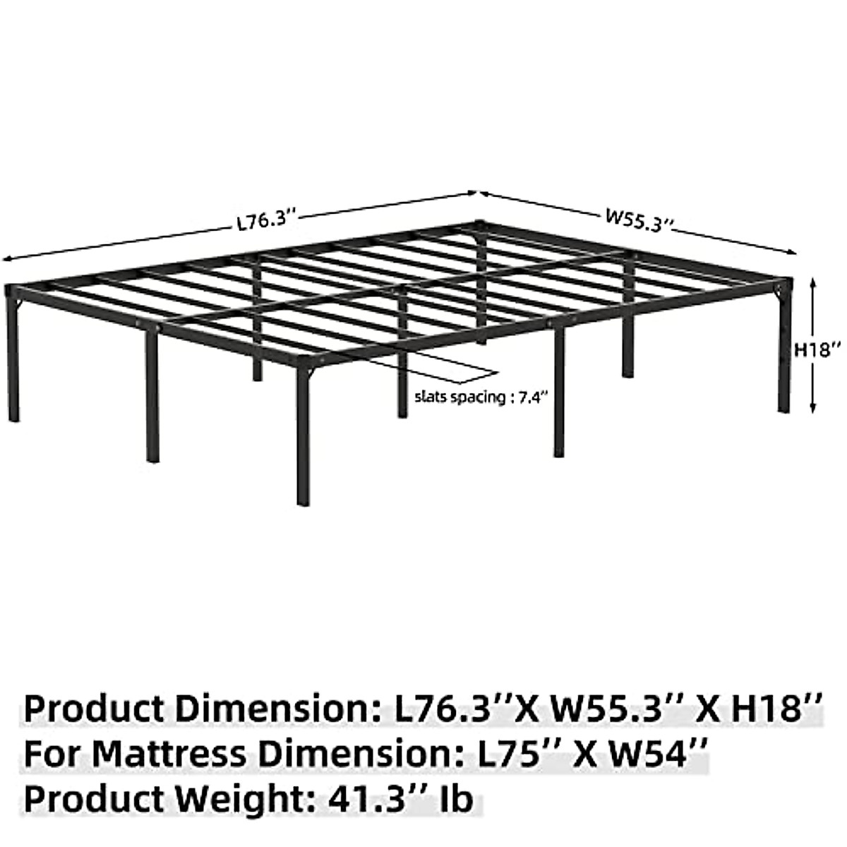 AMOBRO Full Size Metal Bed Frame with Heavy-Duty Steel Slats, 18-Inch Platform Bed with Safety Bumpers and Spacious Storage, Easy Assembly, No Box Spring Required, Non-Slip Design.