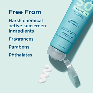 BLUE LIZARD Sensitive Mineral Sunscreen with Zinc Oxide 50+ Water Resistant UVAUVB Protection with Smart Cap Technology Fragrance Free, Sensitve, SPF 50 - - Tube, Unscented, 5 Fl Oz