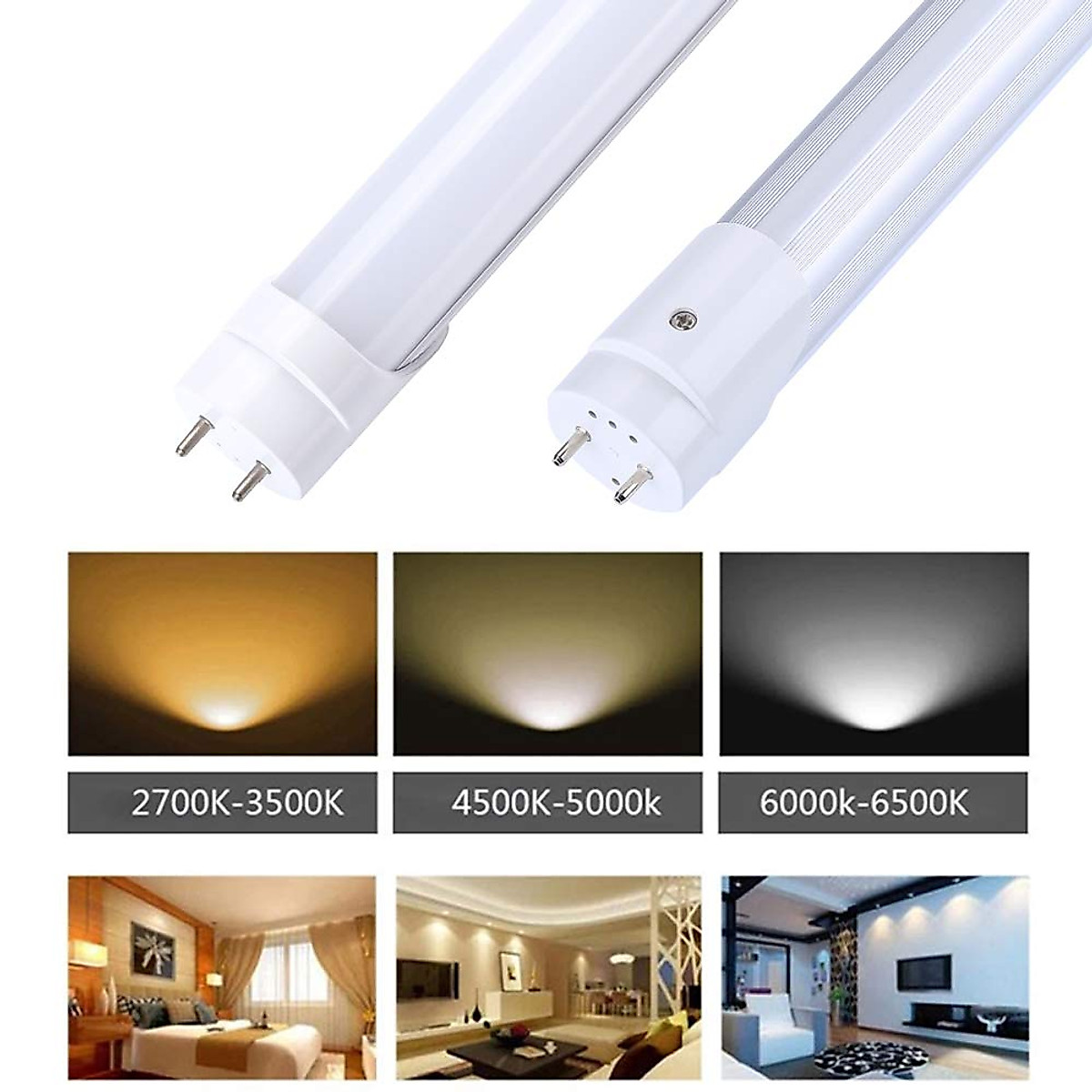 JOMITOP 4FT Led Light Tube, 22W (60W Equivalent), 2640 Lumens, Frosted Cover,Coollight White 6000K, T8 Ballast Bypass Required, Dual-End Powered, AC 90-277V Pack of 4