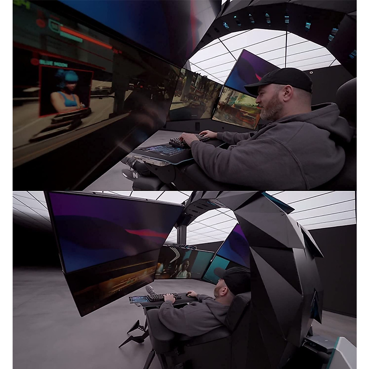 Gaming Chair, Ergonomic Computer Cockpit Chair with Led Lights, Comfortable Racing Simulator Cockpit Game Chair with Hanging 3 Screens,Red