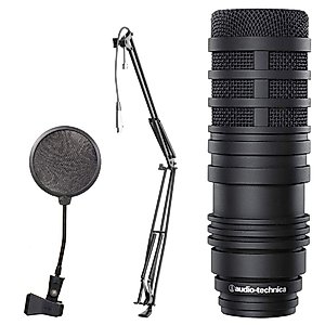Audio-Technica BP40 Large Diaphragm Dynamic Broadcast Microphone + On Stage Boom Arm with XLR Cable + CAD Audio Pop Filter