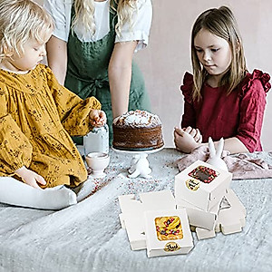 TKOnline 50 Pack 4 x 4 x 2.5 Inches Small Cookie Boxes with Window White Bakery Boxes Cake Boxes White Pastry Boxes for Mini Cookies, Cupcakes, Dessert, Single Donut, Stickers Included