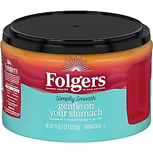 Folgers Simply Smooth Mild Roast Ground Coffee, 23 Ounce (Pack of 6), Gentle on Your Stomach (Packaging May Vary)