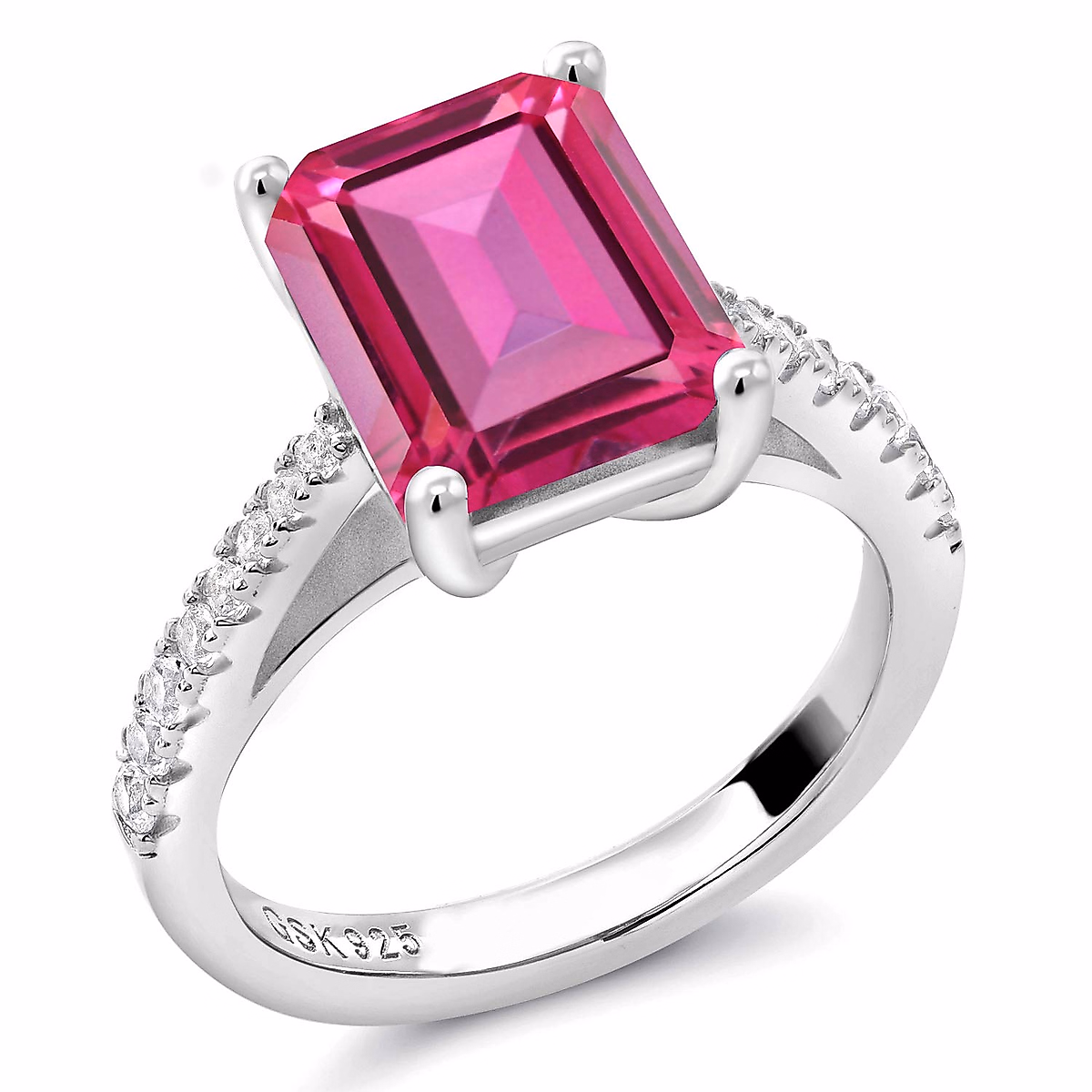 Gem Stone King 925 Sterling Silver Pure Pink Mystic Topaz and White Created Sapphire Ring For Women (4.26 Cttw, Available in size 5, 6, 7, 8, 9)