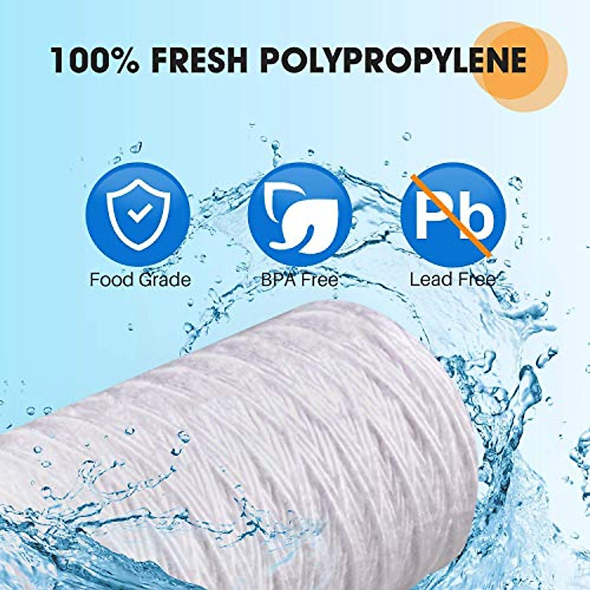 PUREPLUS 5 Micron 4.5" x 10" Whole House String Wound Sediment Filter for Well Water, Replacement Cartridge for 84637, WPX5BB97P, PC10, 355214-45, 355215-45, WP10BB97P, WP5BB97P, 2Pack