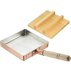 TIKUSAN Japanese Tamagoyaki Omelets Copper Pan with Wooden Lid 9.4 inch (24×24 cm) Square Type Egg Pan
