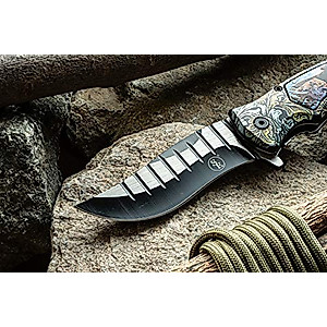 SE Spring Assisted Clip Point Folding Knife with Howling Wolf Design - KFD20024-2