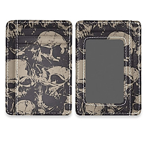 Linomo Thin leather Card Holder and Money Clip Sugar Skull Day of the Dead Wallet RFID Blocking for Men & Women