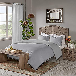 Madison Park Lillian 100% Cotton Duvet, Bohemian Fringe Tassel Trim Border Shabby Chic All Season Comforter Cover Bed Set with Matching Shams, King/Cal King(104"x92"), Grey 3 Piece