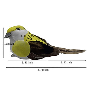 Artificial Simulated Foam Birds Sparrow with Claw Mini Love Feather Birds for Craft Home Ornaments Garden Wedding Decoration (3.7" BirdW8J4 w/Clip 4pcs)