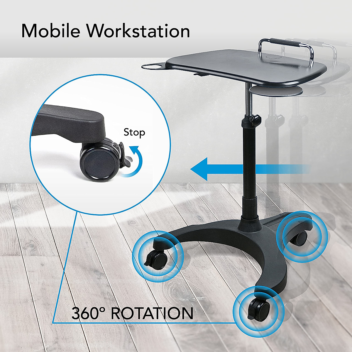 EHO Mobile Laptop Standing Desk Carts on Wheels, Pneumatic, Height Adjustable Rolling Stand, Sit to Stand Computer Cart, Classics XL Workstation for Home, Office, Medical and School Classroom