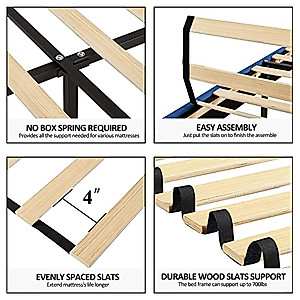 VECELO Full Upholstered Platform Bed Frame,Mattress Foundation with Height Adjustable Tufted Headboard,Strong Wood Slat Support, No Box Spring Needed,Dark Blue