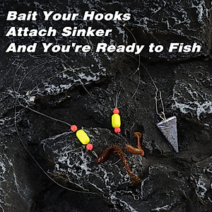 Dr.Fish 5 Pack Pompano Rigs Surf Fishing Rigs Snell Floats Fishing Beads Wide Gap Hooks Saltwater Fishing Swivels Duo Lock Snaps, Fluorescent Yellow