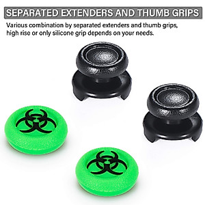 Playrealm FPS Thumbstick Extender & 3D Texture Rubber Silicone Grip Cover 2 Sets for PS5 Dualsenese & PS4 Controller (BioH Green)