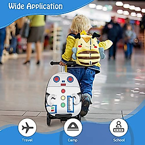 Costzon Kids Folding Ride On Suitcase Scooter, 2-in-1 Lightweight Skateboard Luggage w/Lighted Wheels, Brake System, Carry on Suitcase for Travel, School, Outdoor (Blue Monster)