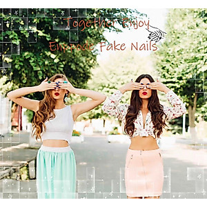 Enppode French Tip Nails Long Press on Nails Coffin Fake Nails Pink Nails Glossy Nails for Women 24 PCS/Set