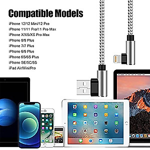 finekeep 90 Degree iPhone Charger Cable10FT 3 Pack Heavy Duty iPhone Charger Nylon Braided Fast Charging Cord Compatible with iPhone 121111 ProXS MaxXRX876s Plus5SE (Grey)