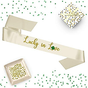 1 piece Lucky in Love shamrock clover script sash luxurious satin gold green glitter for bachelorette bride to be party gift ready prop
