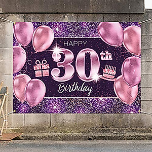 PAKBOOM Happy 30th Birthday Banner Backdrop - 30 Birthday Party Decorations Supplies for Women - Pink Purple Gold 4 x 6ft