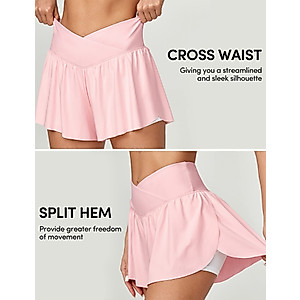 IUGA Athletic Shorts for Women High Waisted Workout Running Shorts Crossover Flowy Butterfly Preppy Clothes Skorts for Woman Light Pink