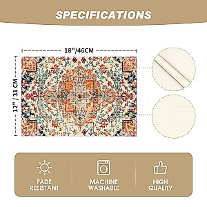 Artoid Mode Boho Placemats Set of 4, Daily Orange Teal Flowes Bohemia Table Mats for Home Party Dining Decoration 12x18 Inch